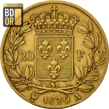 Pièce 20 Francs Or Louis XVIII 1820 - Piece de Monnaie Rare Or - BDOR