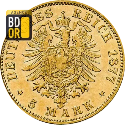 Pièce 5 Mark Or Ludwig II 1877 et 1878 - Pieces Or Allemagne - Bdor